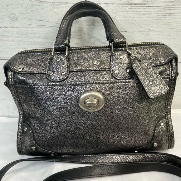 Coach | Bags | Coach Metallic Silver Leather Rhyder Satchel | Poshmark